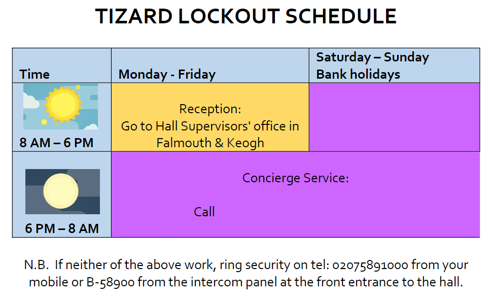 Lockout Schedule | Tizard Hall